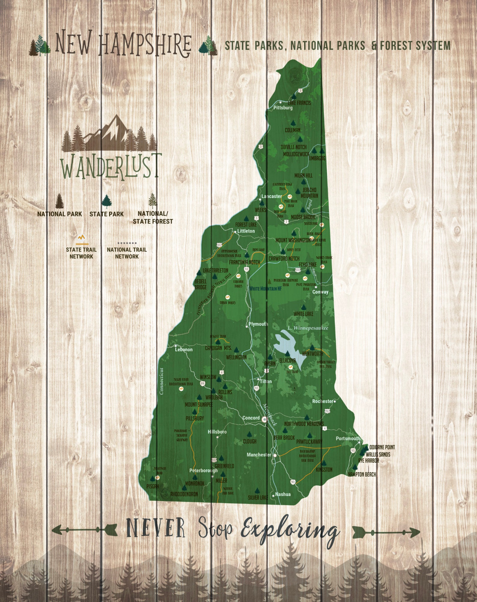 New Hampshire State Park Map New Hampshire Print State Park - Etsy