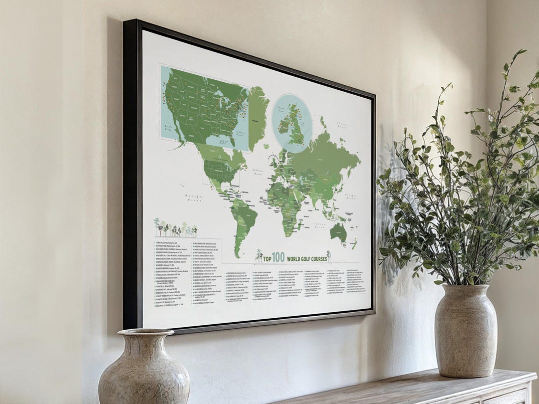 Golf Gift, Top 100 Golf World Map, Gifts for Men, Personalized Gifts ...