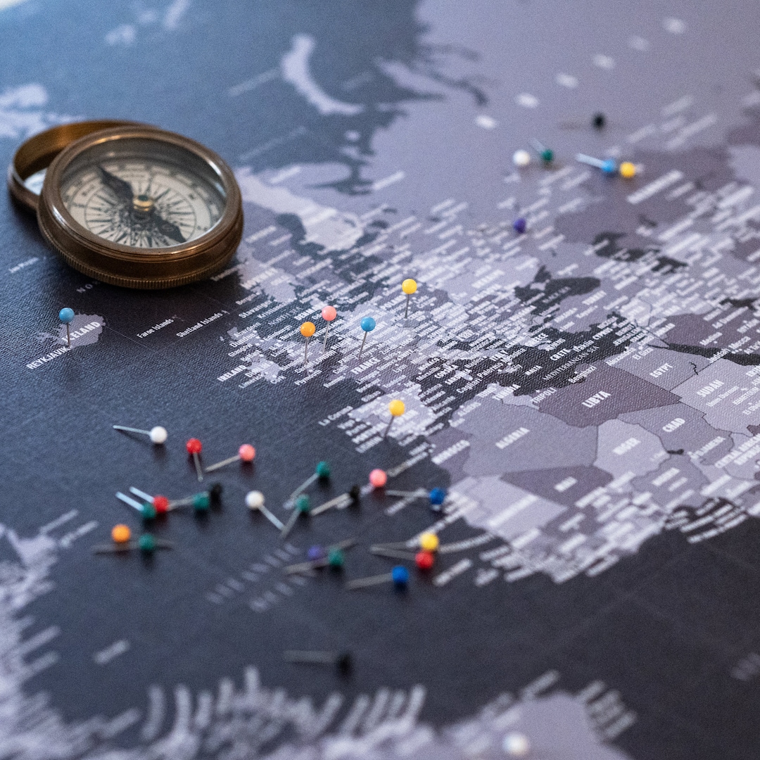 Personalized Push Pin World Travel Map: Canvas Pin Board - Etsy