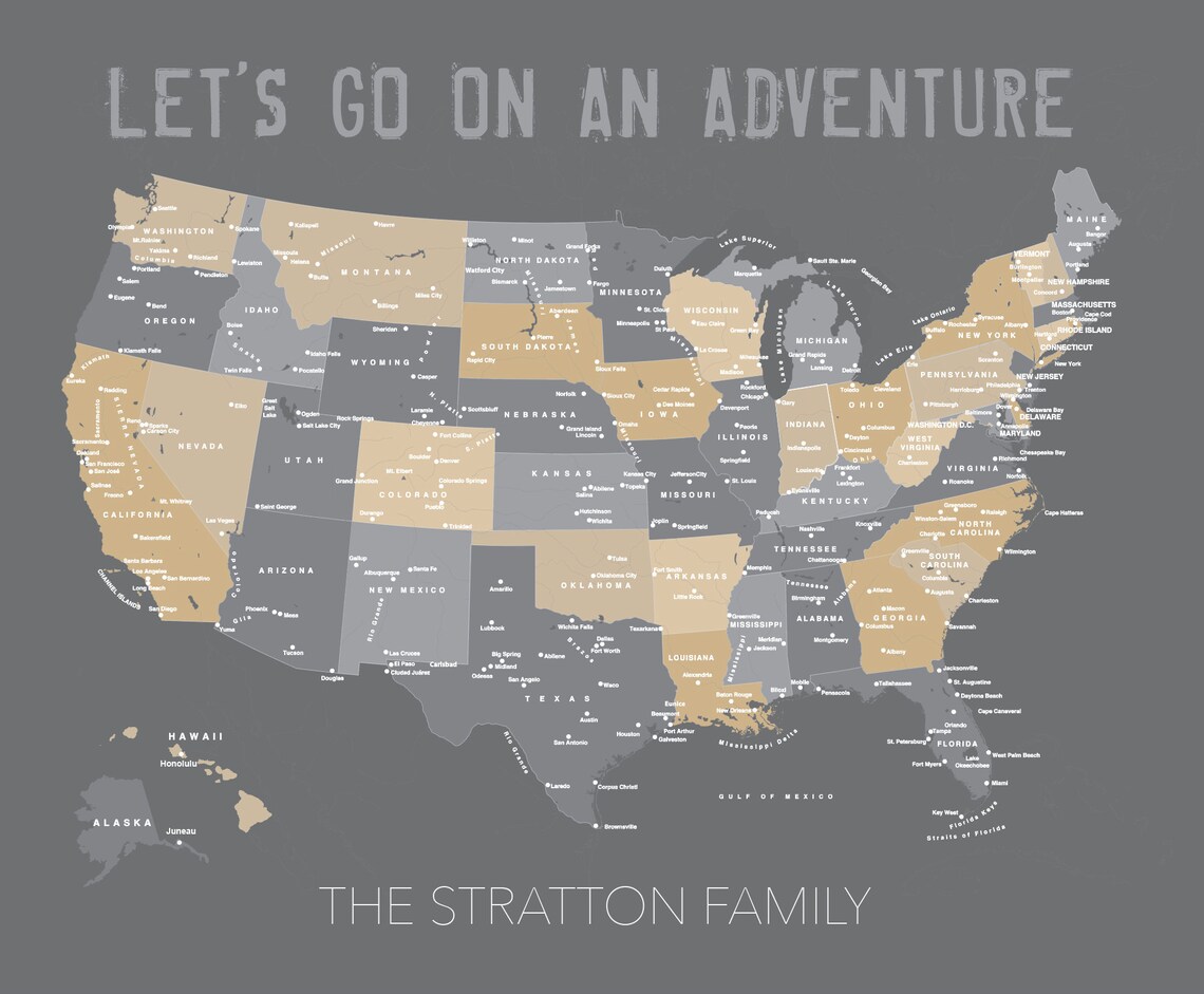 Map of United States Push Pin Travel Map US Push Pin Map | Etsy