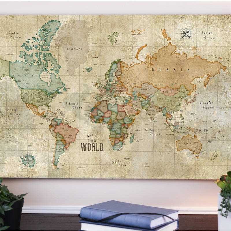 Rustic World Map - Etsy
