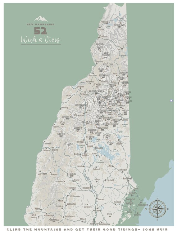 New Hampshire Wall Art New Hampshire Map 52 With a View New - Etsy
