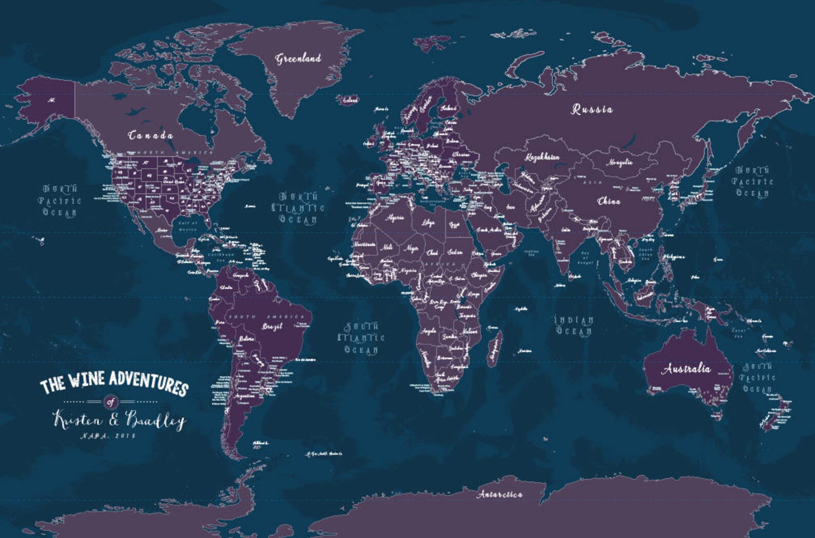 Wine Travel Map Decor World Vineyards 24X36 Custom Wine | Etsy