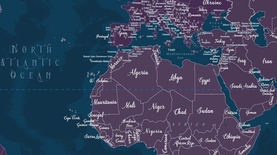 Wine Travel Map Decor World Vineyards 24X36 Custom Wine | Etsy