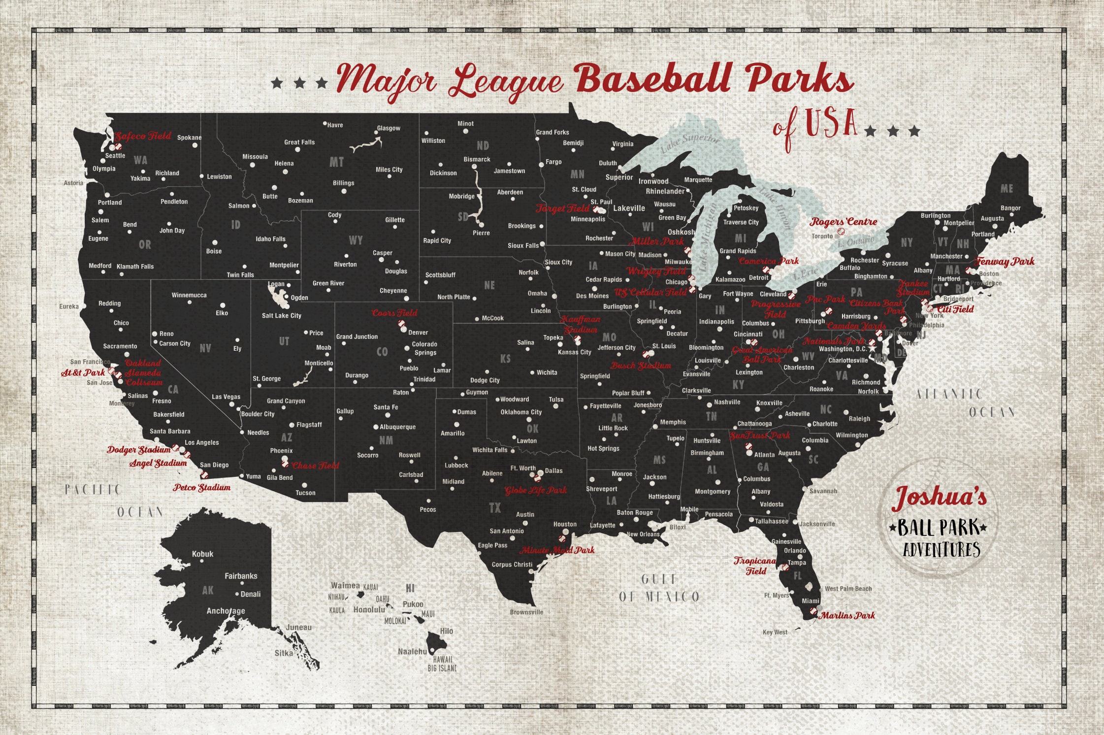 Baseball Stadium Map Baseball Decor Baseball Gift Baseball - Etsy