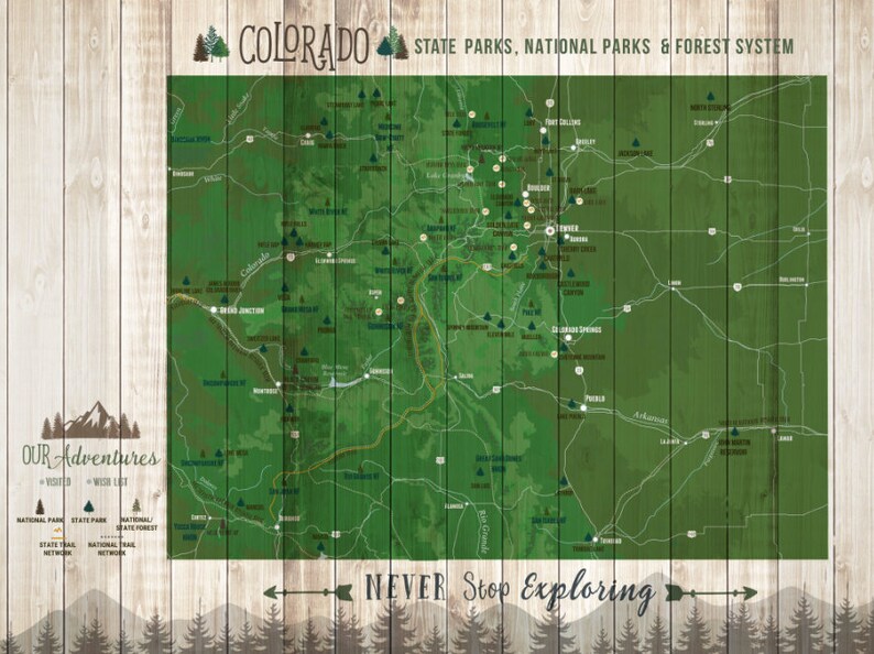 Map of Colorado Colorado Gifts Push Pin Board Colorado Map | Etsy