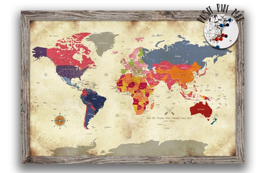 Framed World Map World Map Wall Art Travel Gift World Map | Etsy
