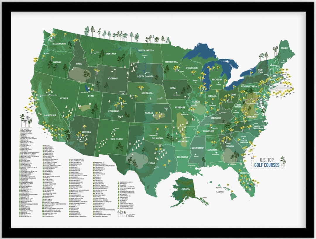 Personalized Golf Map: Push Pin USA Top 200 Courses, Framed - Etsy