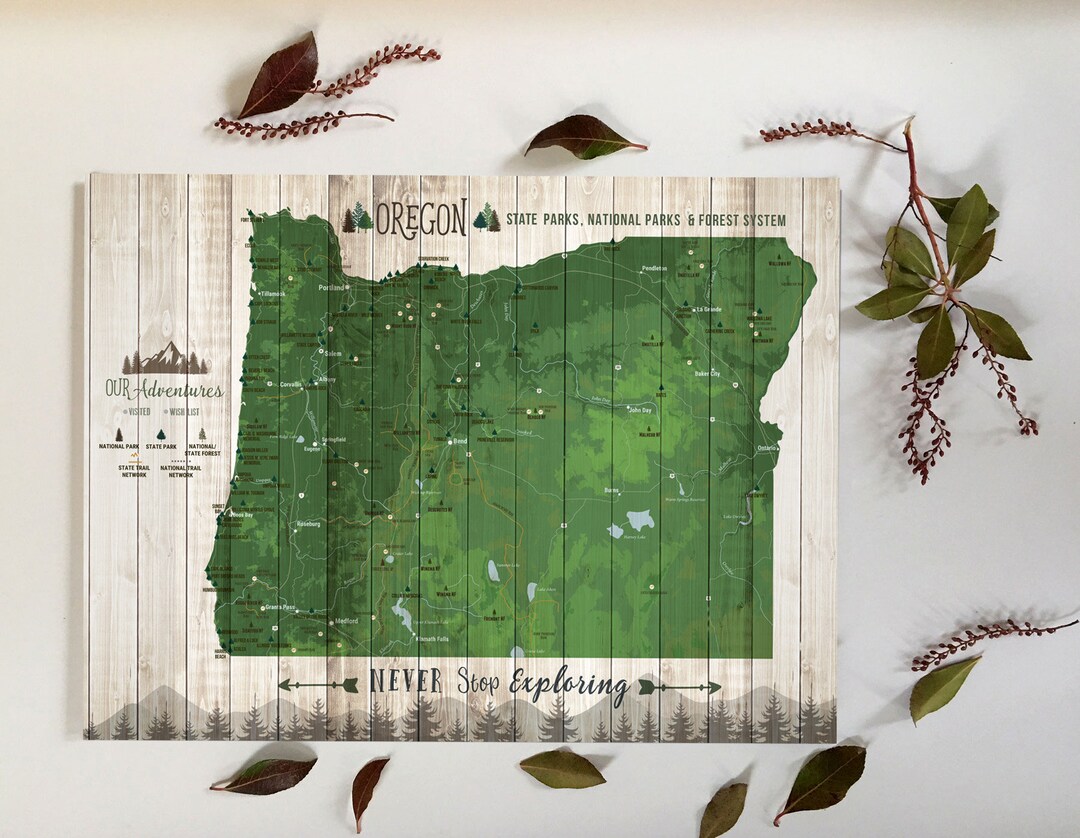 Oregon Gifts, Oregon State Map Art, State Parks Checklist, Oregon Art ...