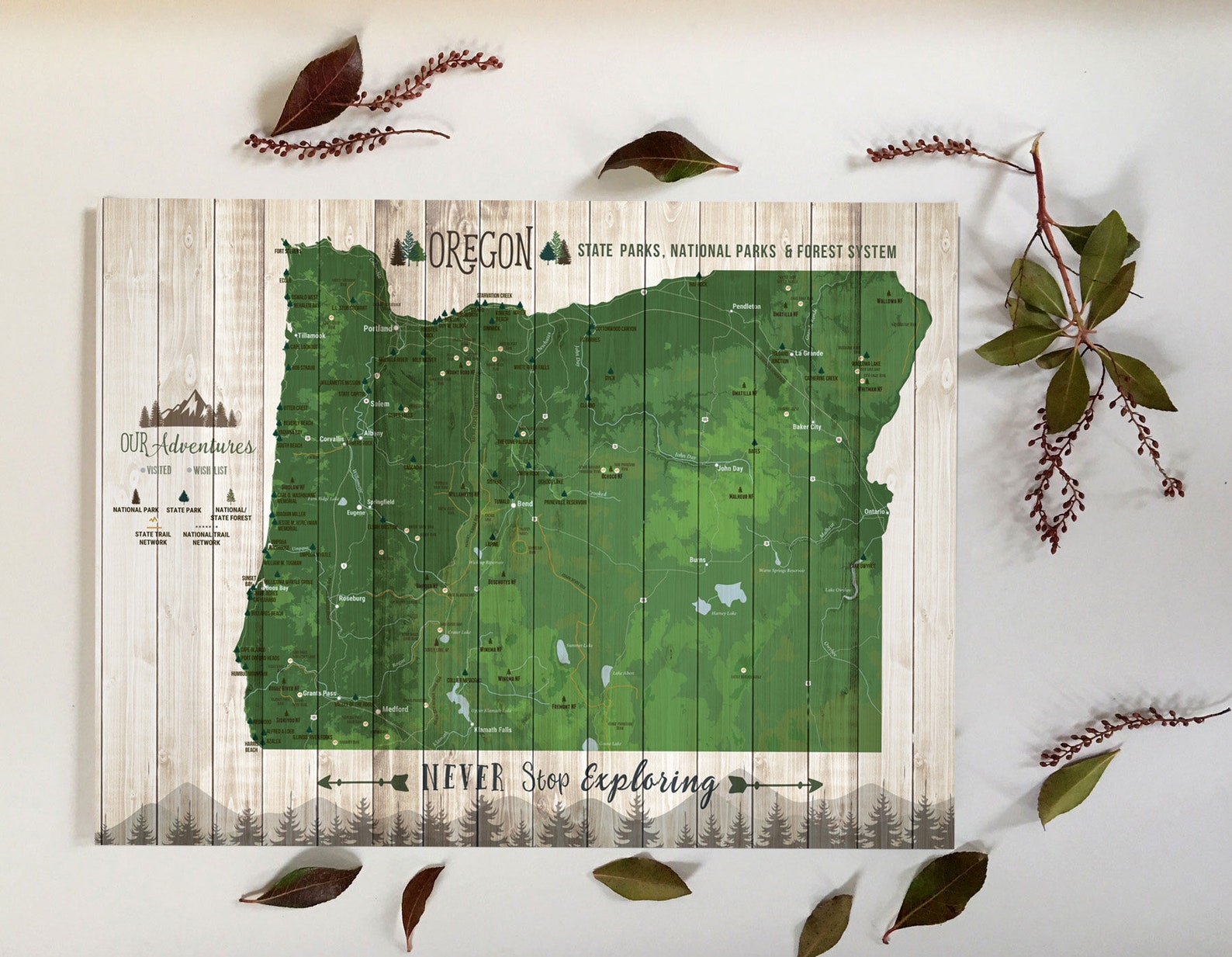 Oregon Gifts Oregon State Map Art State Parks Checklist | Etsy