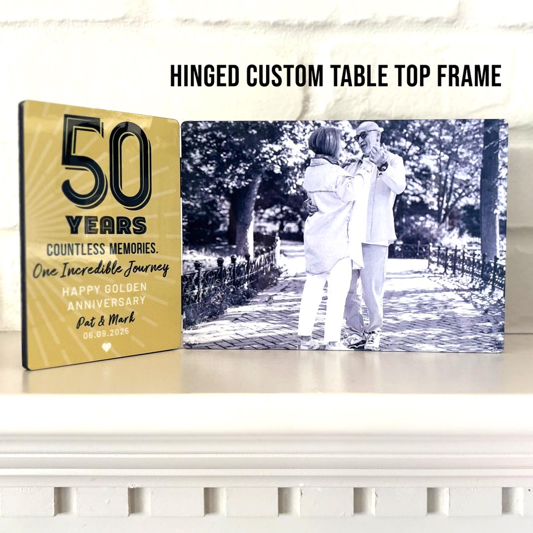 Golden 50th Anniversary Gift | Photo Frame Plaque | Hinged Tabletop ...
