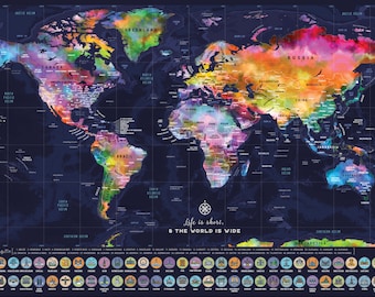 Scratch off World Map, World Map Poster, Watercolor World Map, Scratch ...