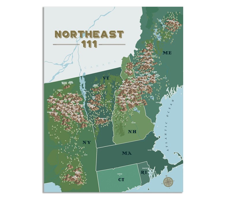 NorthEast 111 New England Map Map Wall Art 4000 Footers | Etsy