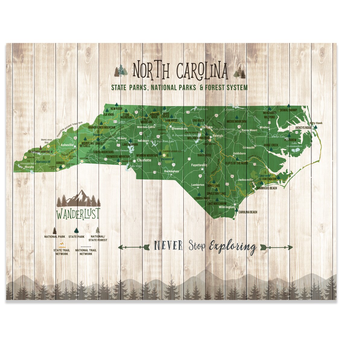 North Carolina Wall Art State Parks Checklist North Carolina - Etsy