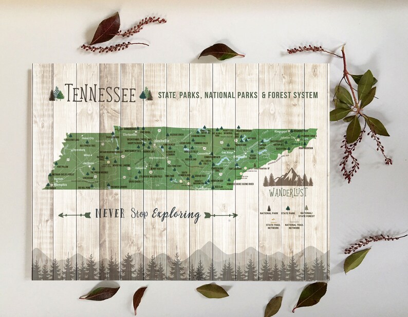 Tennessee State Parks Map: Push Pin Canvas Art, Hiking Trails - Etsy