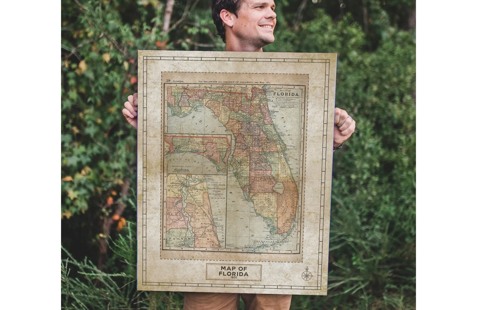 Map of Florida Florida Vintage Style Map Florida Travel Map | Etsy