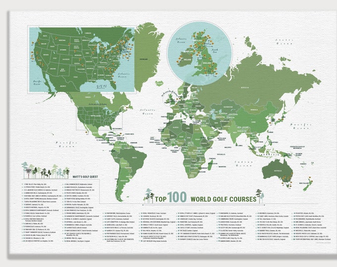 Golf Gifts for Men Top 100 Golf World Map Golf Decor Golf - Etsy