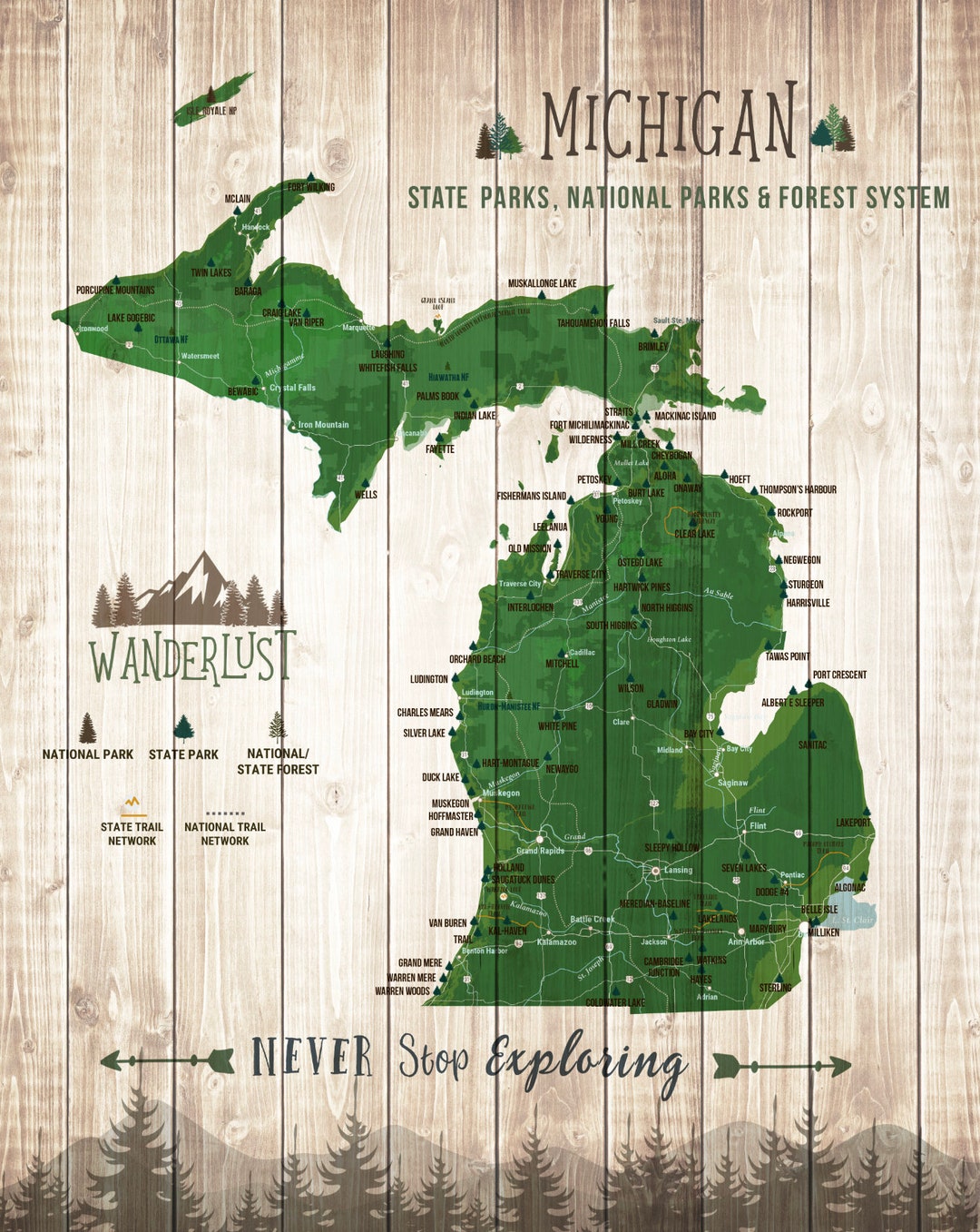 Michigan State Parks Map Art: Personalized Push Pin Board - Etsy