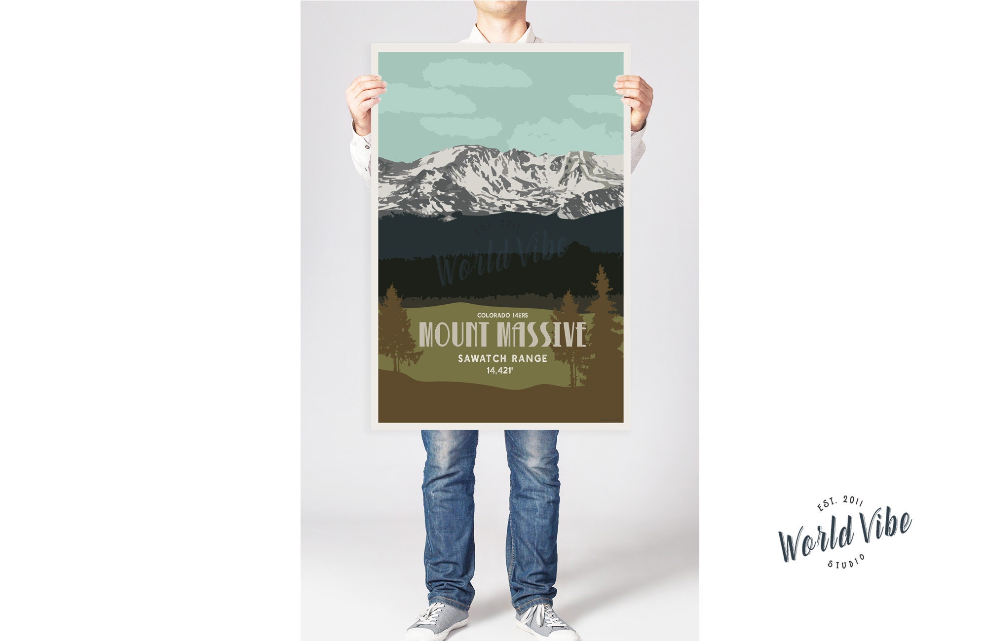 Colorado 14er Poster Mt Massive Colorado Fourteeners | Etsy