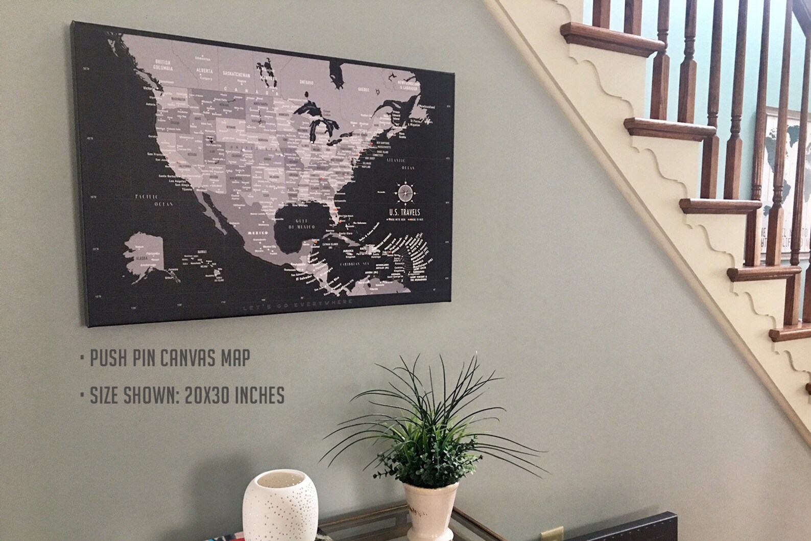 US Travel Pin Board Map Modern Push Pin Canvas Map of USA | Etsy