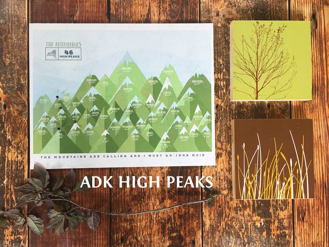Adirondack High Peaks Mountains, 46 Peaks, New York Park Map, ADK, Gift ...