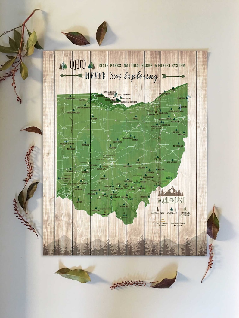 Ohio State Parks Map Art Print: Hiker Gift, RV Decor - Etsy