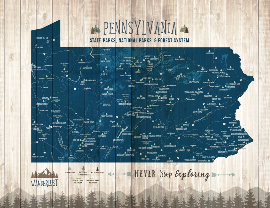 Personalized Pennsylvania State Parks Map Print: PA Hiker Gift - Etsy