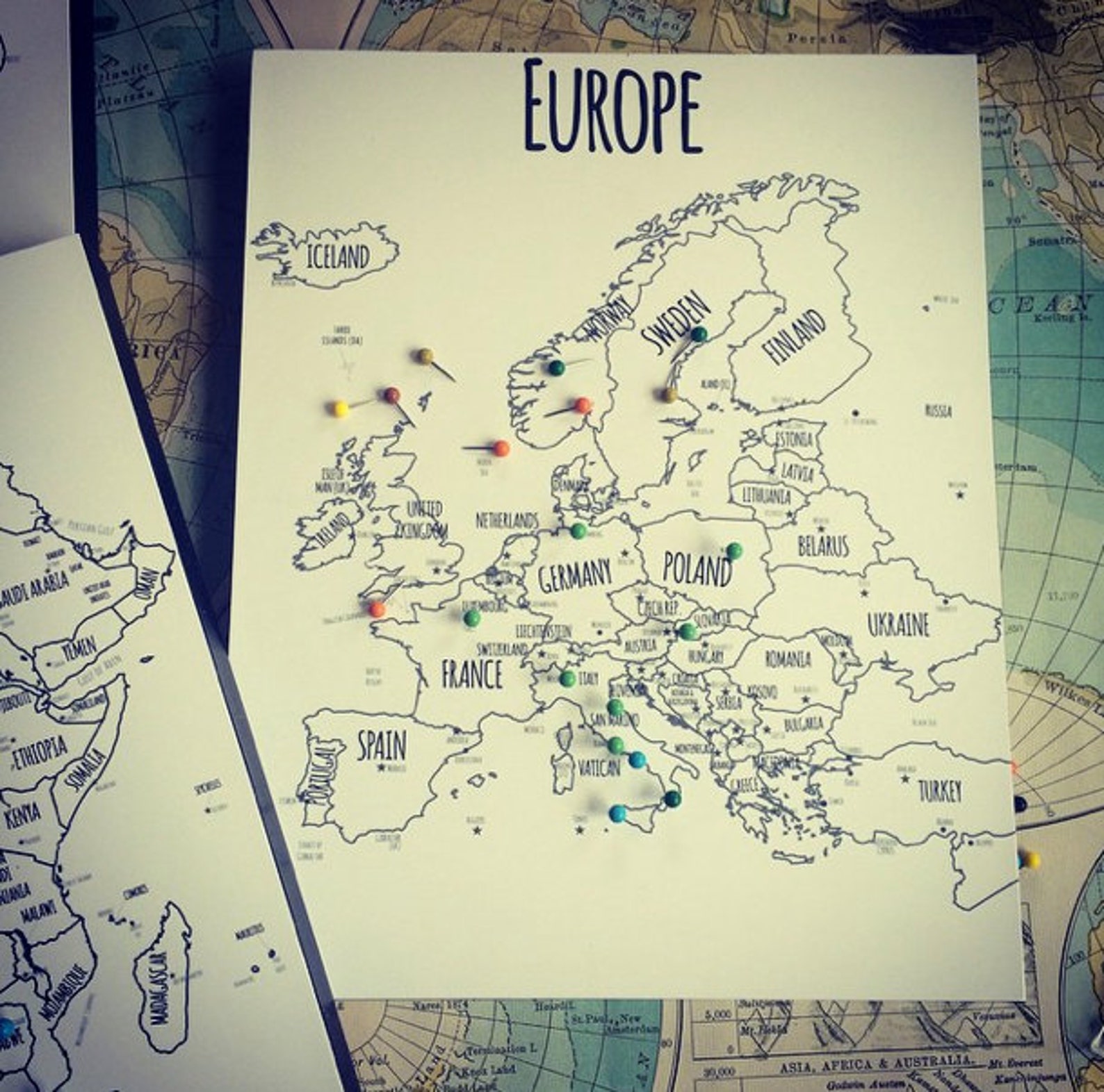 Europe Map Push Pin World Travel Holiday Gift for Travelers | Etsy