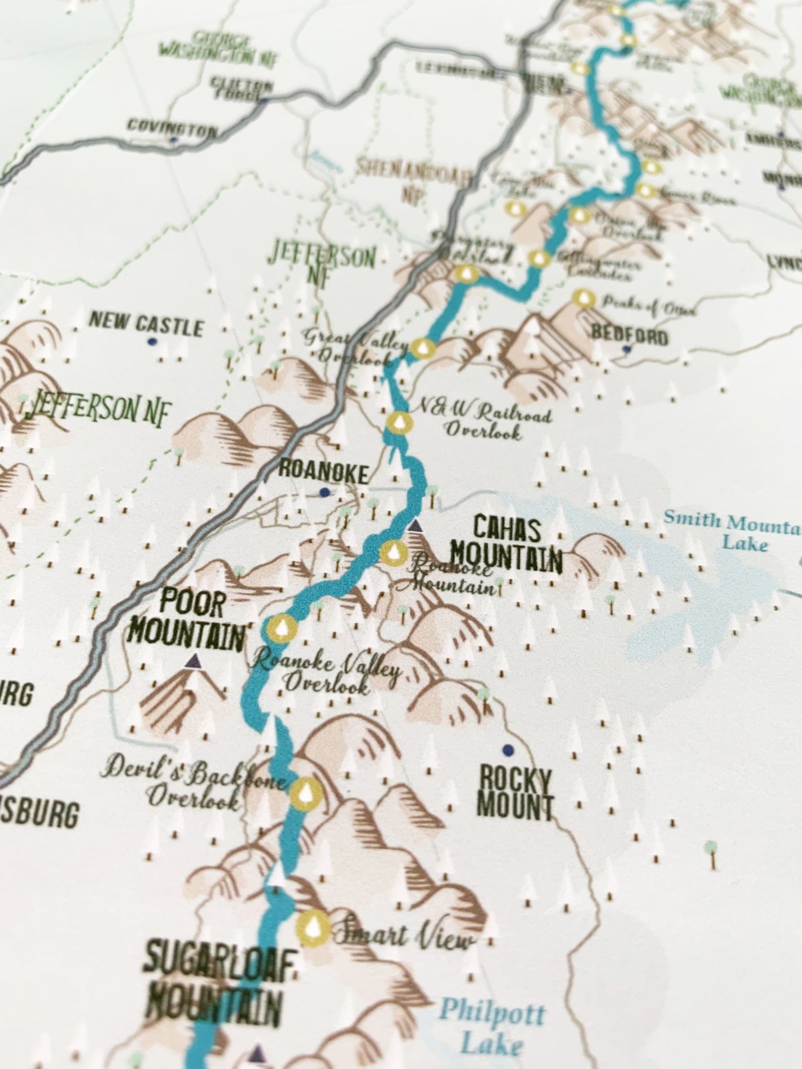 Blue Ridge Mountain Poster Blue Ridge Parkway Map Virginia - Etsy