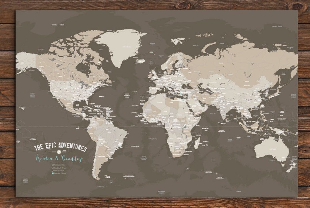 Large Map Poster, Worldmap Details, 24x36 Inches, Custom Sizes and ...