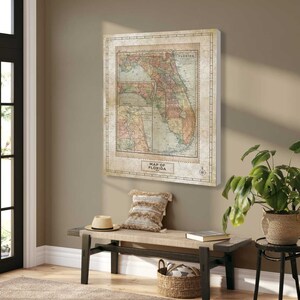 Map of Florida, Florida Vintage Style Map, Florida Travel Map, Canvas ...