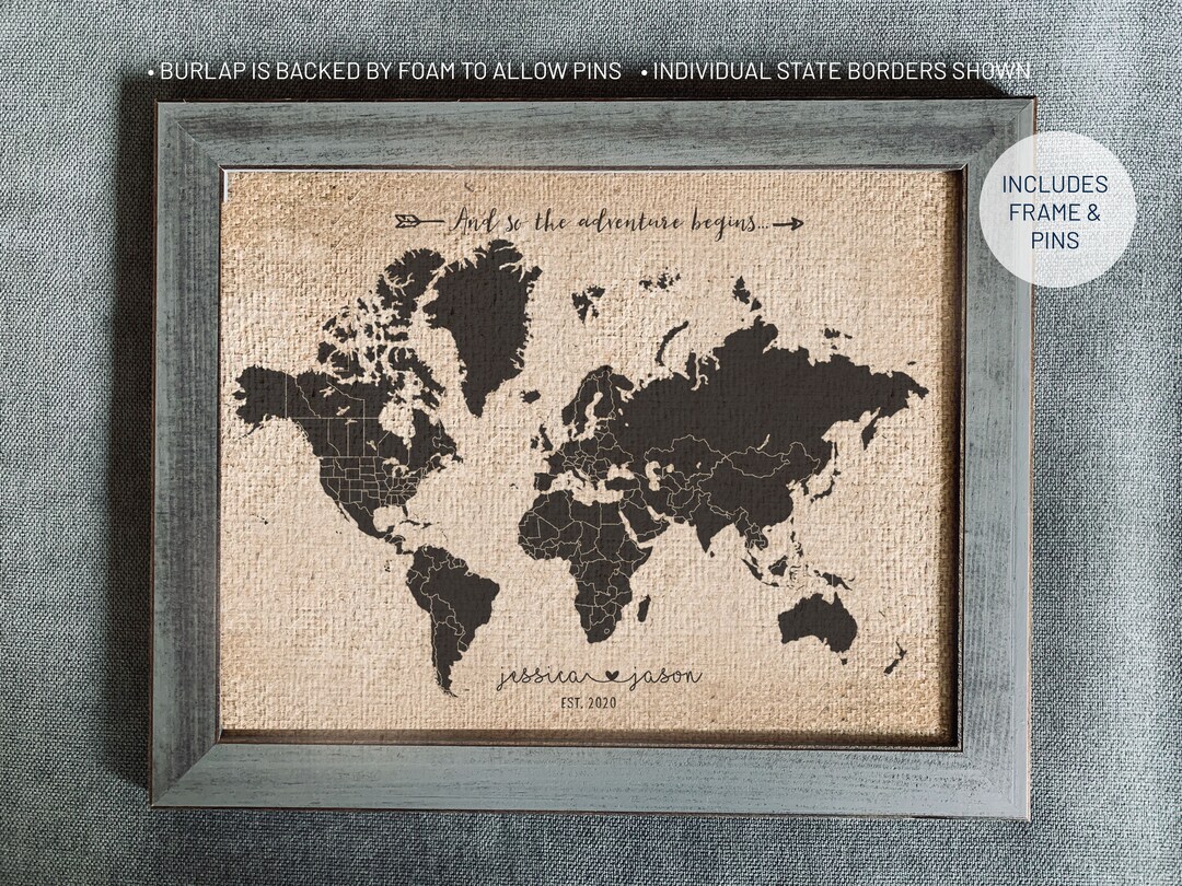 Push Pin Map, Custom Map Gift, Travel Memories Gift, Custom Wedding Map ...