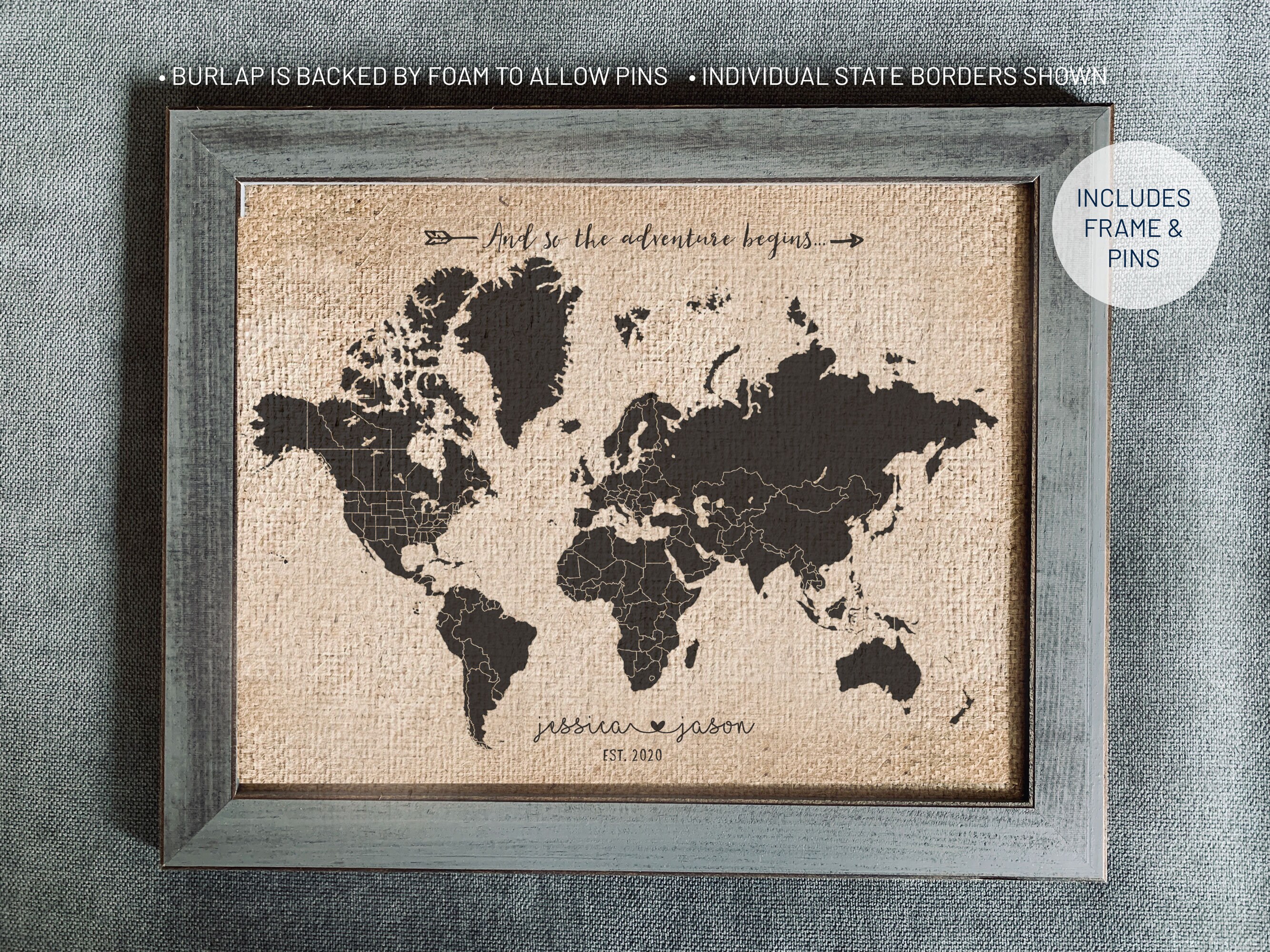 Push Pin Map Custom Map Gift Travel Memories Gift Custom | Etsy