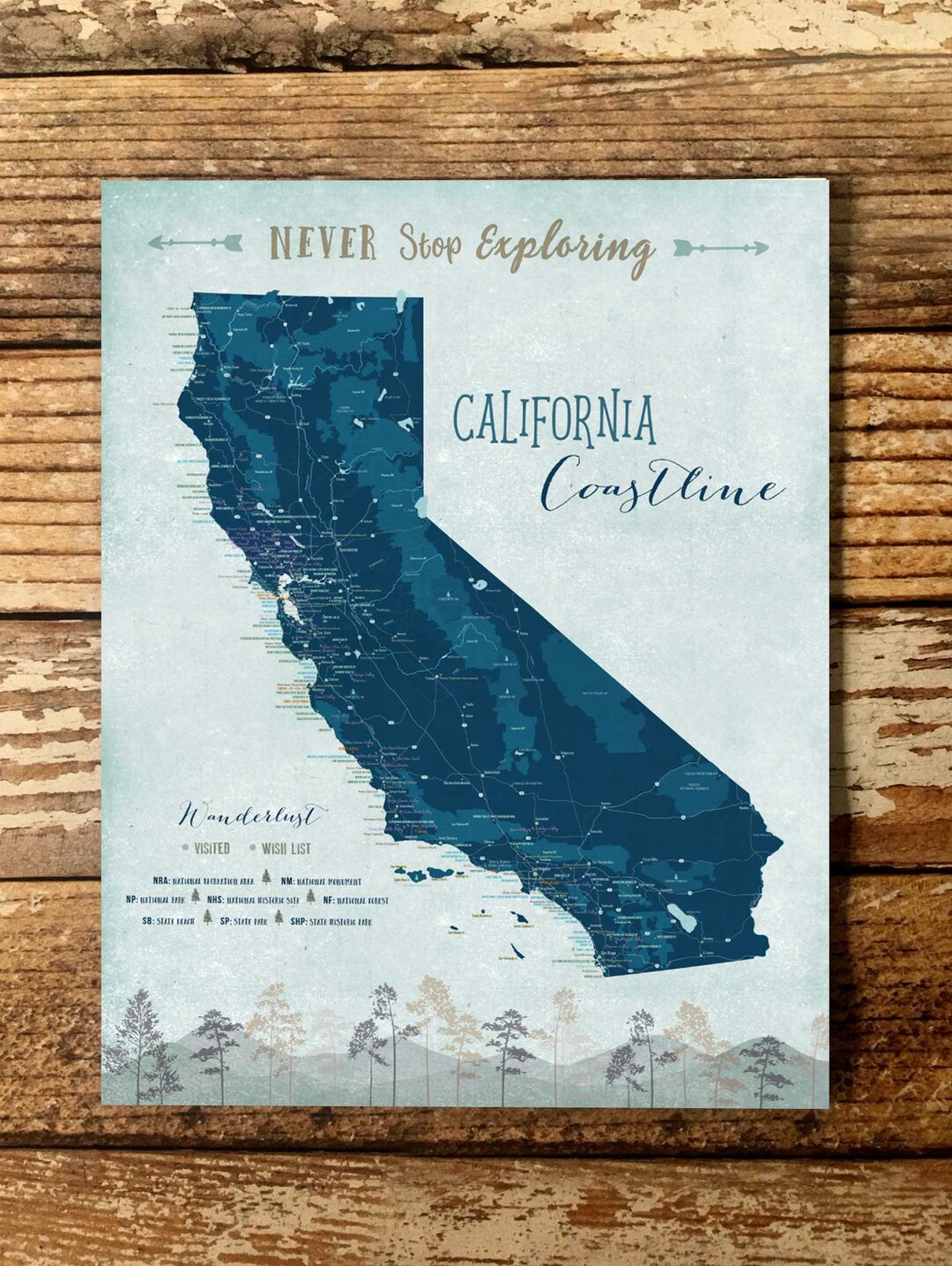 California Coast, Push Pin Board, California Wall Art, California Map ...