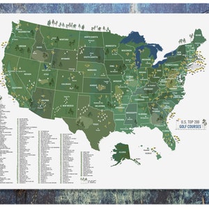 Personalized Golf USA Map: Push Pin Canvas, Top 200 Courses - Etsy