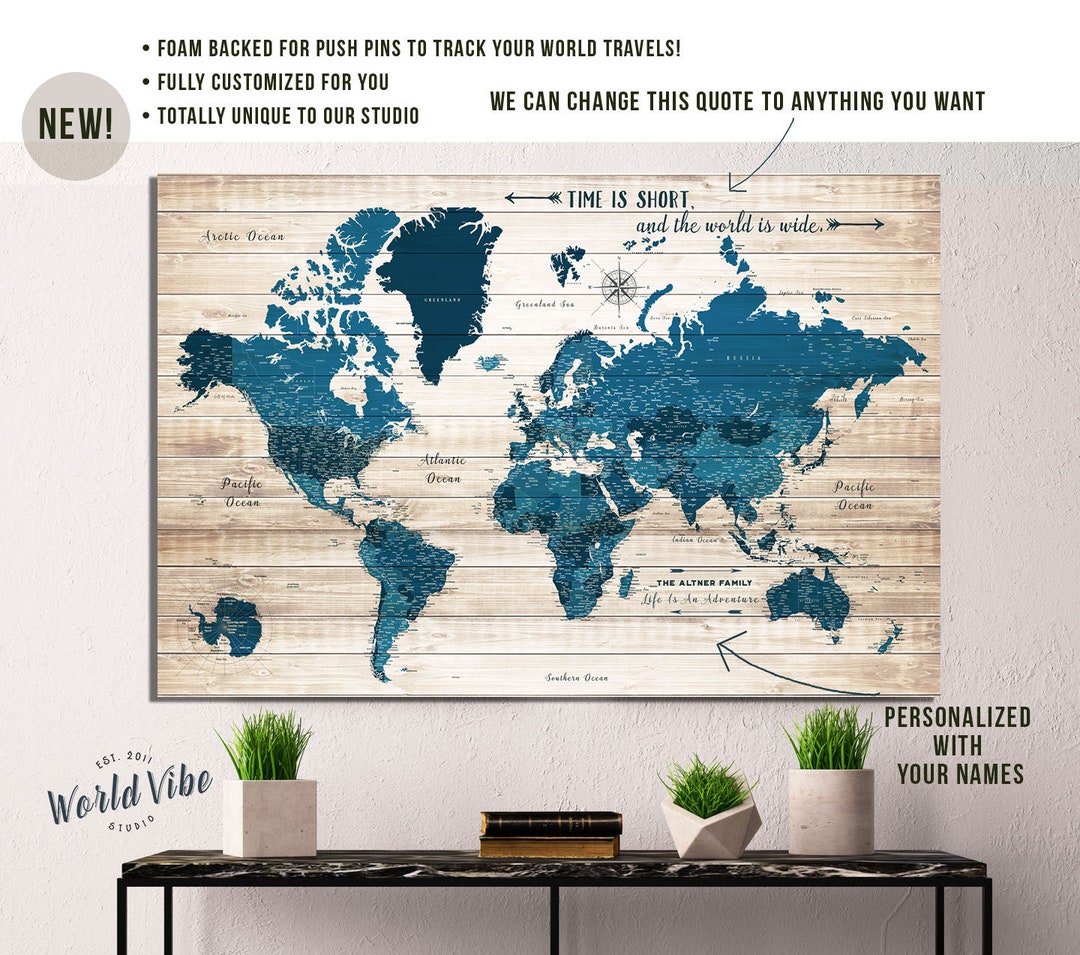 Push Pin Map, Push Pin World Map, Personalized Map, Travel Gifts, World ...