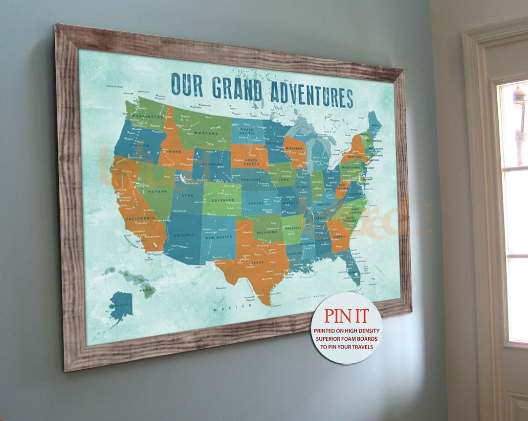 US Map, Push Pin Board, Family Travel Wall, America Trips, Travel Gifts ...