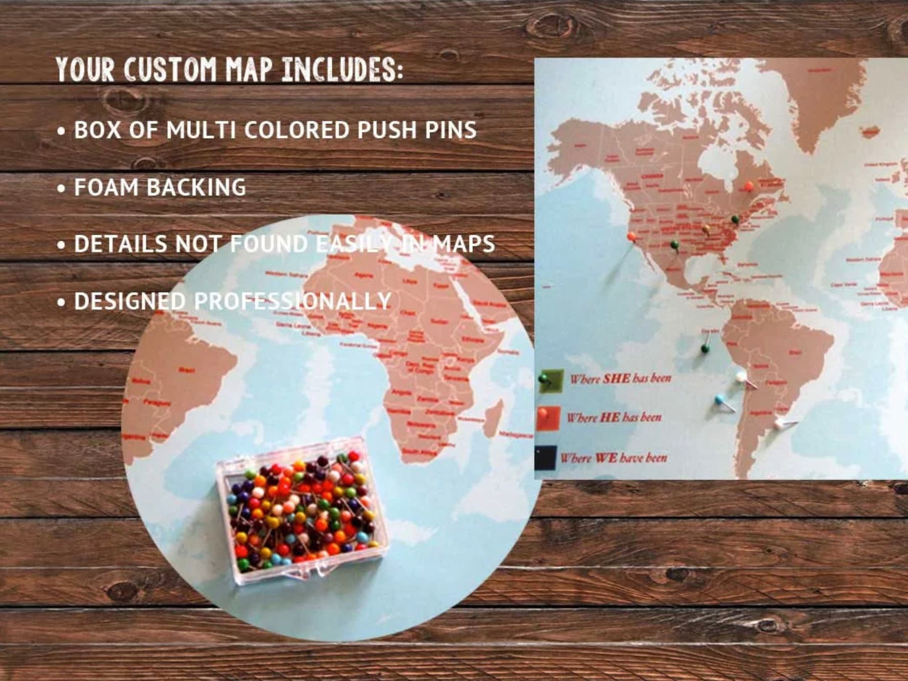 Push Pin Travel Map World Travels Map Map Art World Map | Etsy