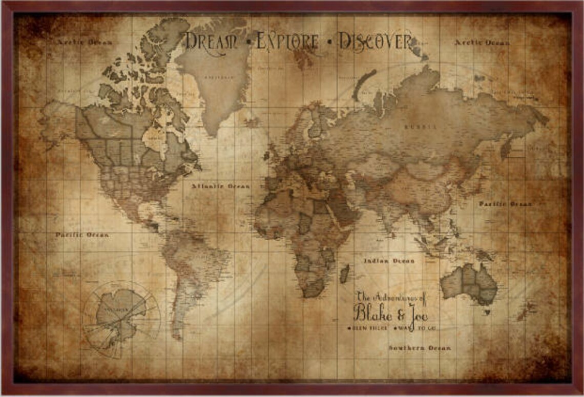 Antique Looking Map 30X45 Inches Framed Push Pin Map Home - Etsy