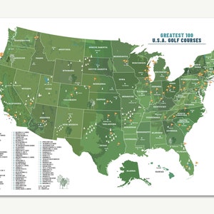 Gift for Dad, Golf Gifts for Men, Map of Golf Courses, GREATEST 100 ...