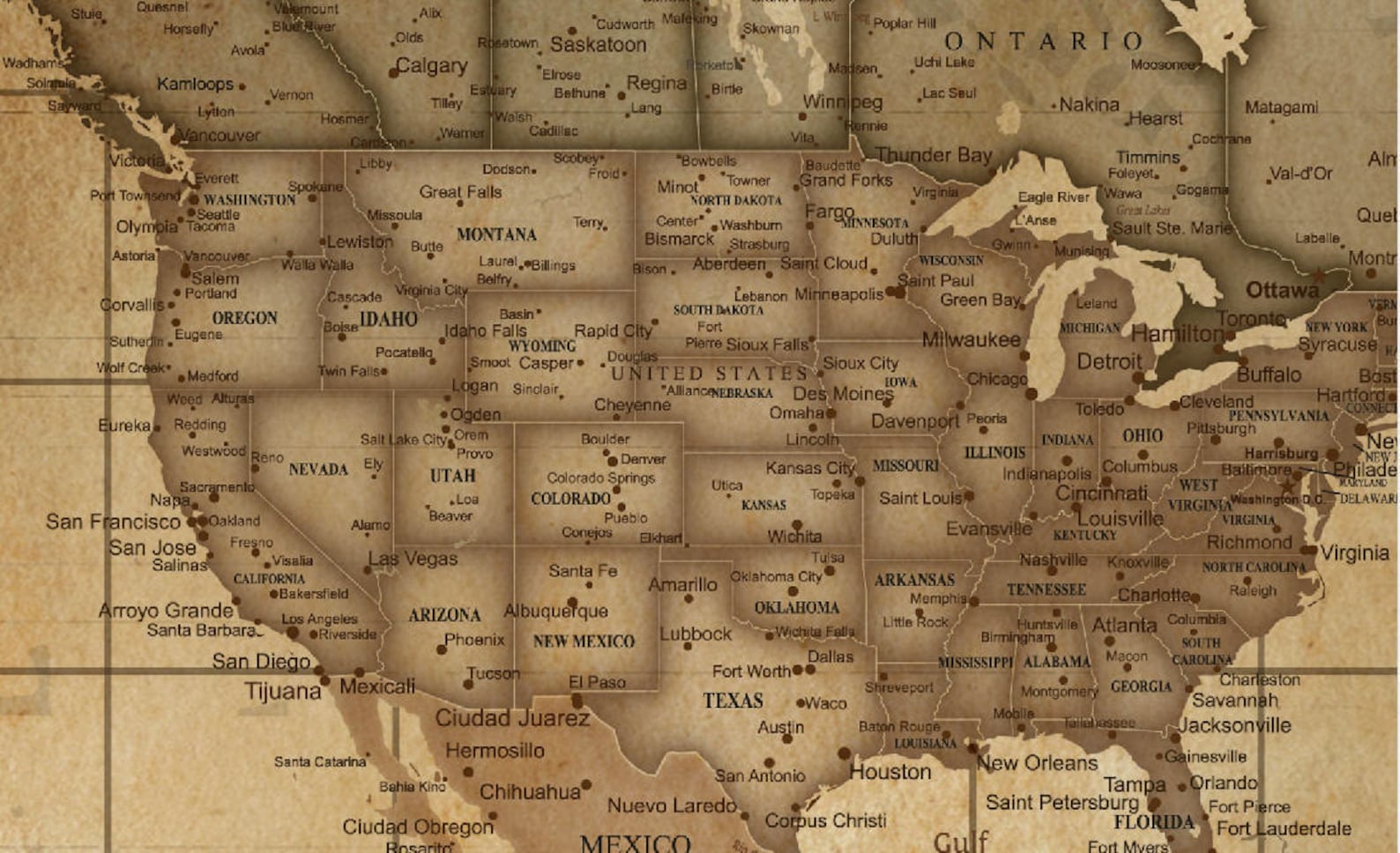 Antique Looking Map 30X45 Inches Framed Push Pin Map Home - Etsy