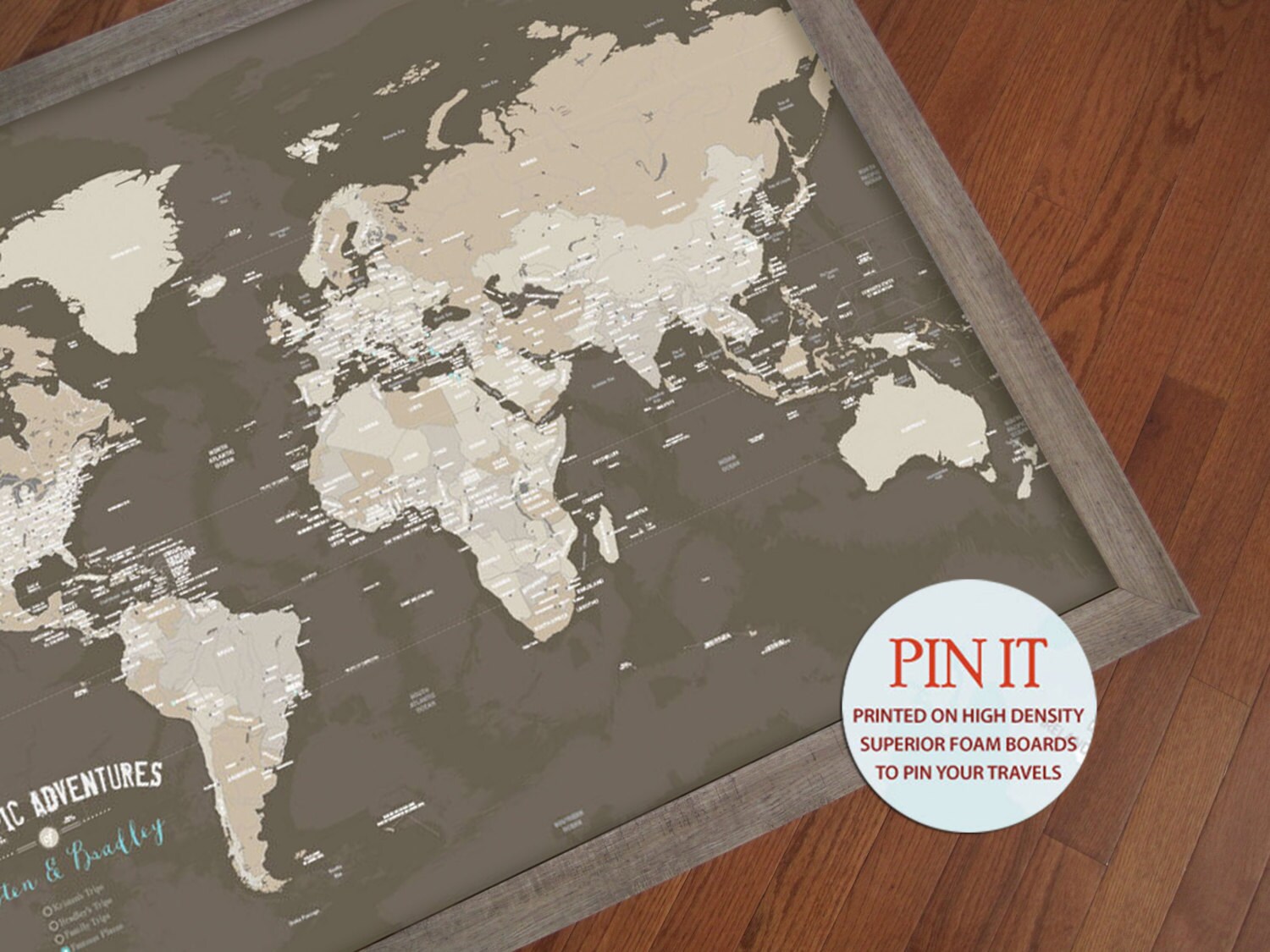 Wall map of the world push pin