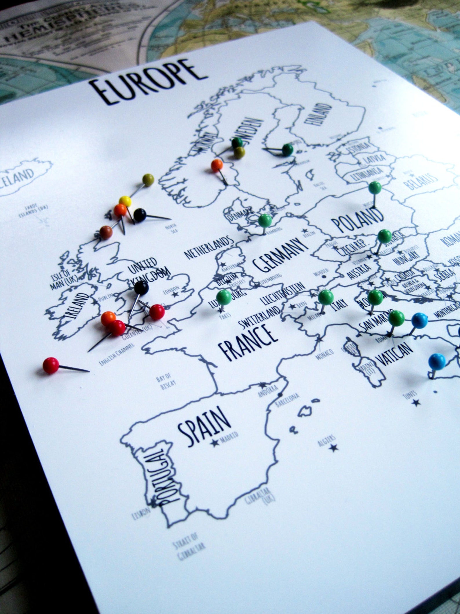 Europe Map Push Pin World Travel Holiday Gift for Travelers | Etsy