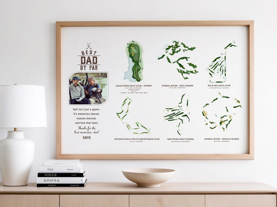 Custom Golf Course Poster, Personalized Gift for Dad, Hole in One Map ...