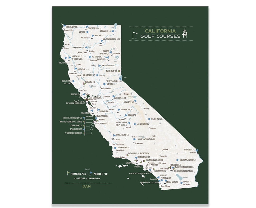 Personalized California Golf Course Map: Push Pin Travel Gift - Etsy