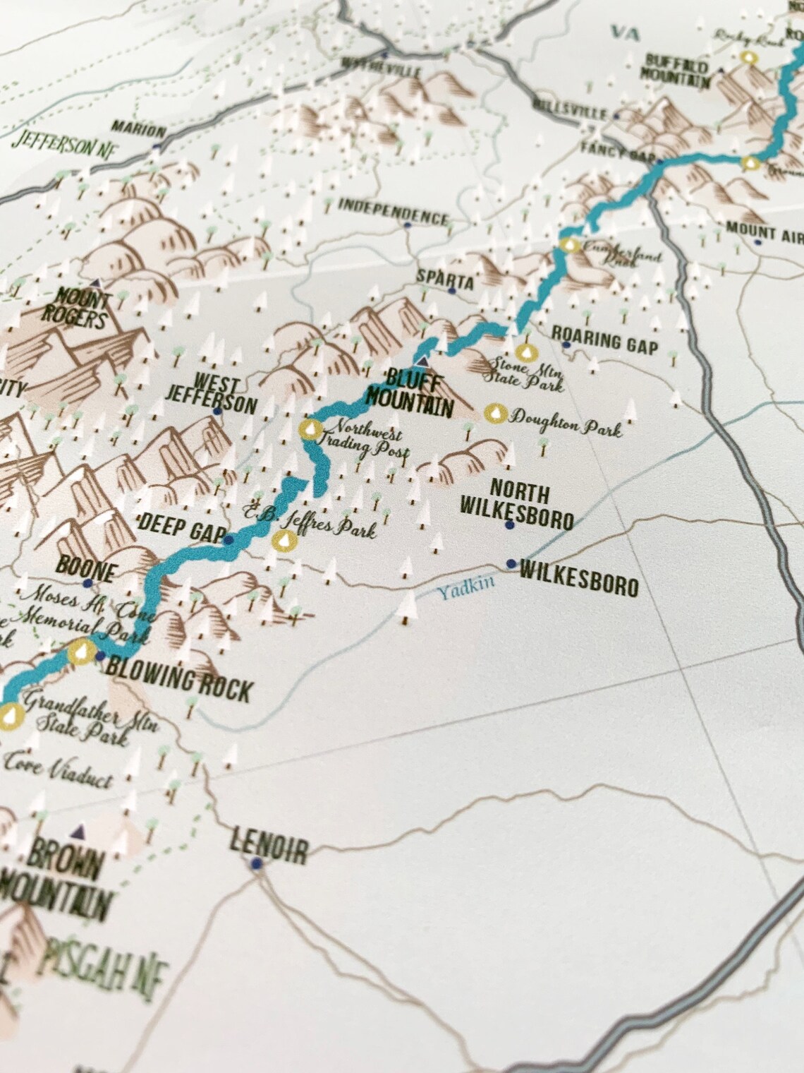 Blue Ridge Mountain Poster Blue Ridge Parkway Map Virginia - Etsy