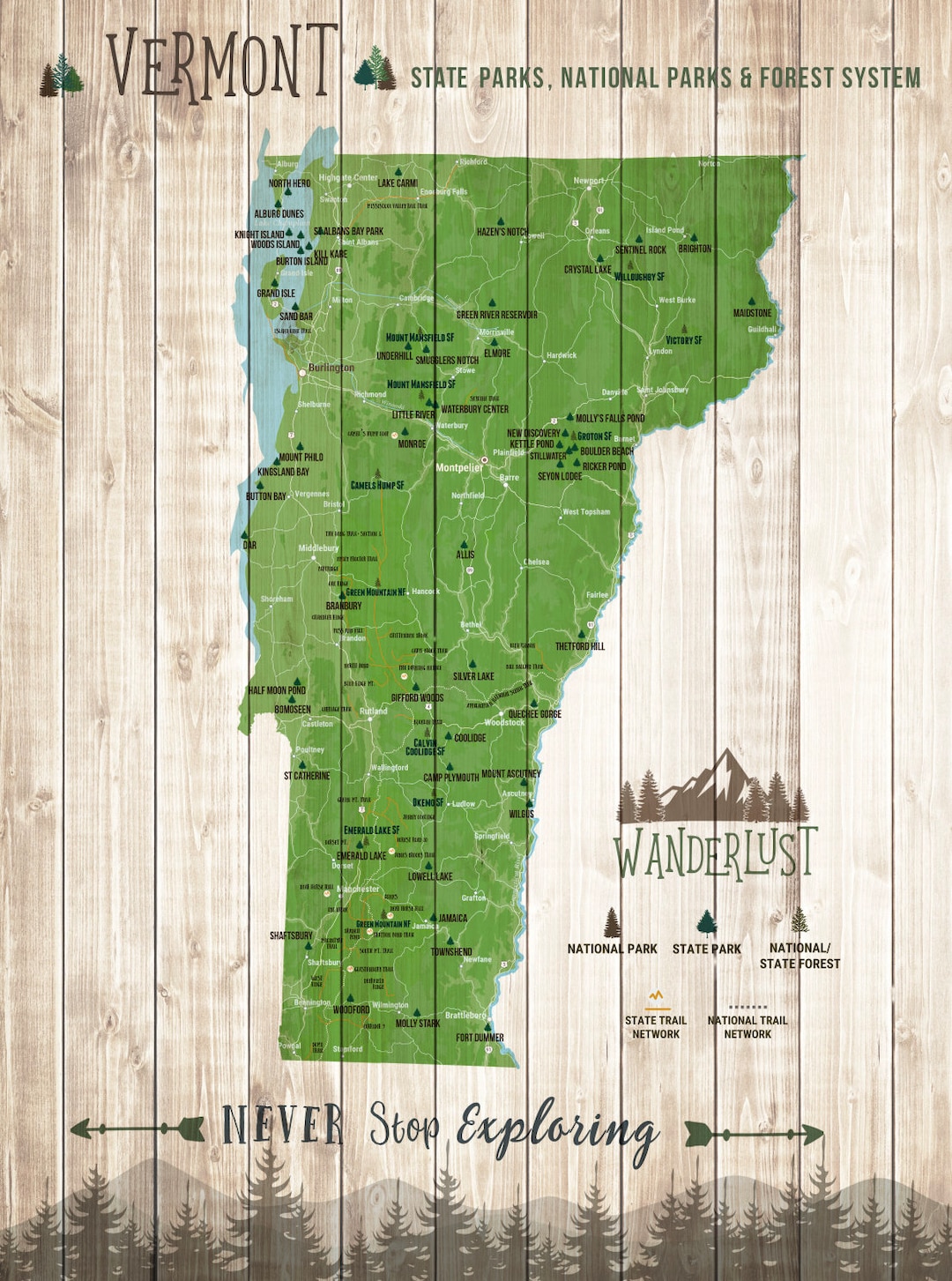 Vermont State Parks Map Art Print: Personalized Camper Gift - Etsy