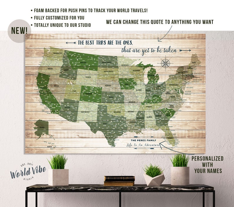 Push Pin Map USA Travel Map Push Pin Travel Map Custom Map | Etsy