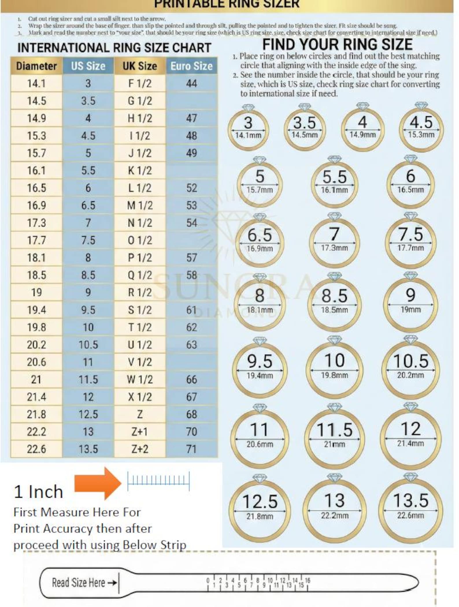 Printable Ring Size Chart | Free Ring Size Measurement Guide| US, UK ...
