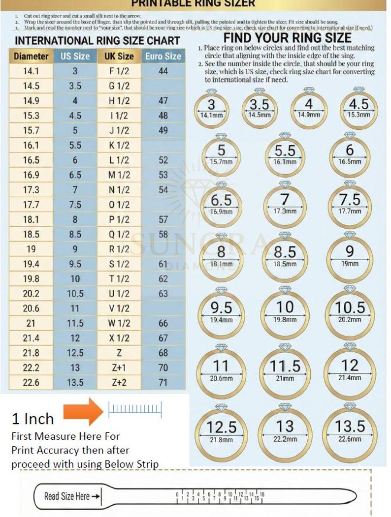 Printable Ring Size Chart | Free Ring Size Measurement Guide| US, UK ...